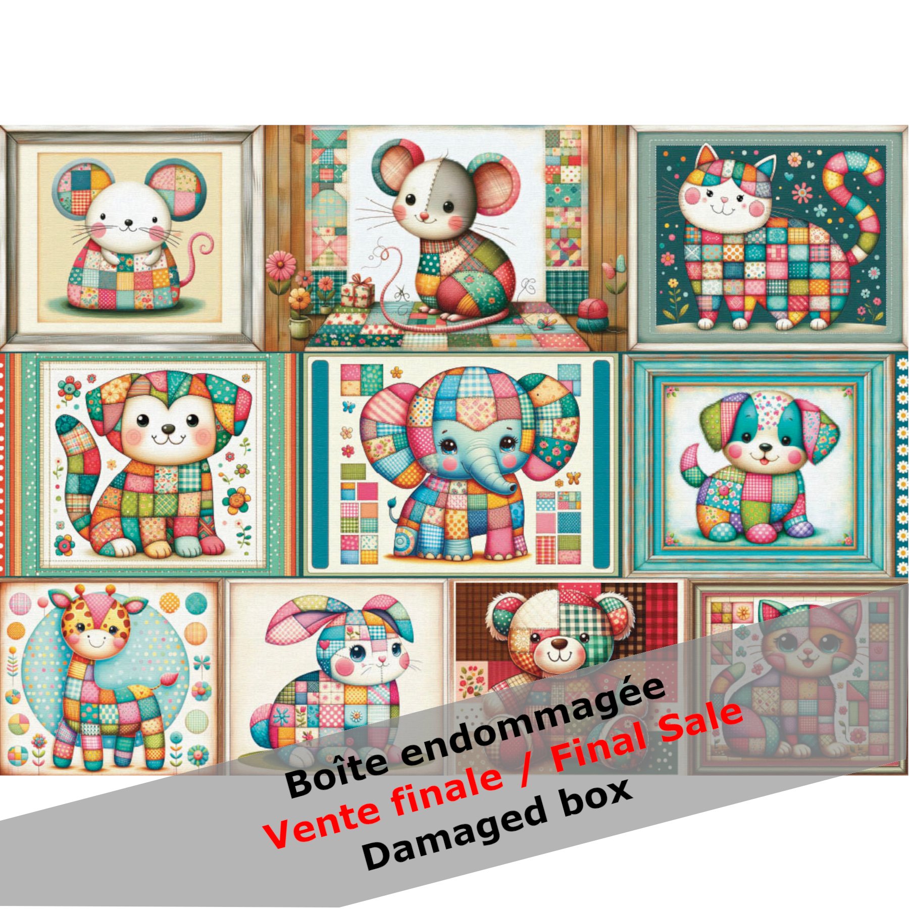 BOÎTE ENDOMMAGÉE Casse-Tête 1000 morceaux PATCHWORK ANIMAL PARADE ...